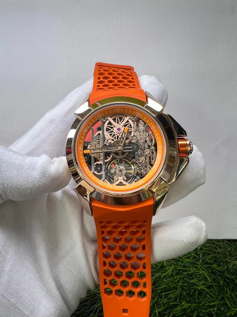 Shri Ram Limited Edition Watch with Orange Silicone Strap – NRP Collection